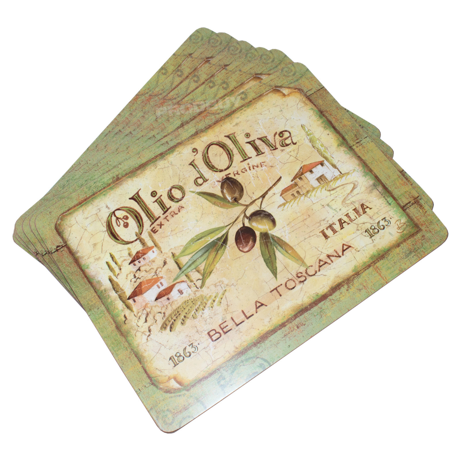 Set of 6 Placemats Italian Countryside Olives Dining Dinner Table ...