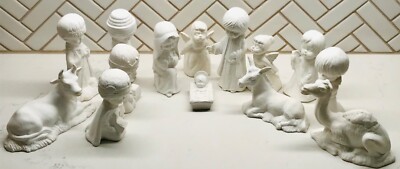 Vintage Ceramic White 14 Piece Nativity Set 1980 Duncan Enterprises ...