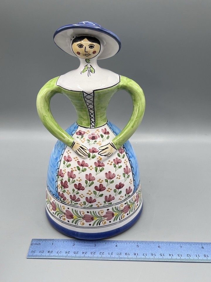 Puente Arzobispo Spain Large Ceramic Bell Lady Form Painted Folk Art ...