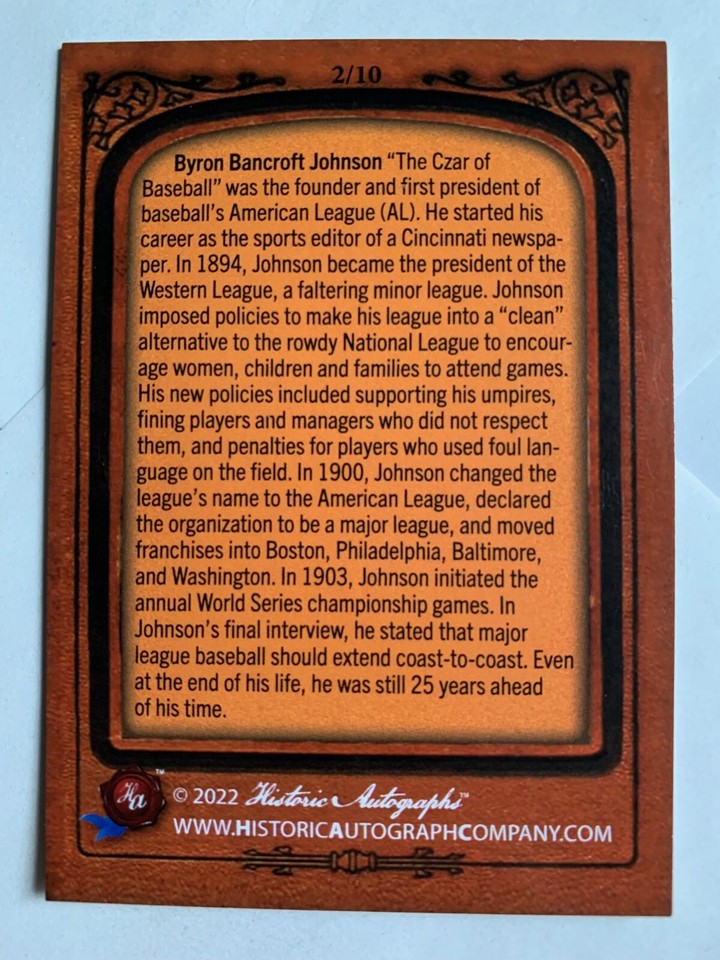 2022 2023 HISTORIC AUTOGRAPHS CIVIL WAR BAN JOHNSON RAINBOW FOIL CARD ...