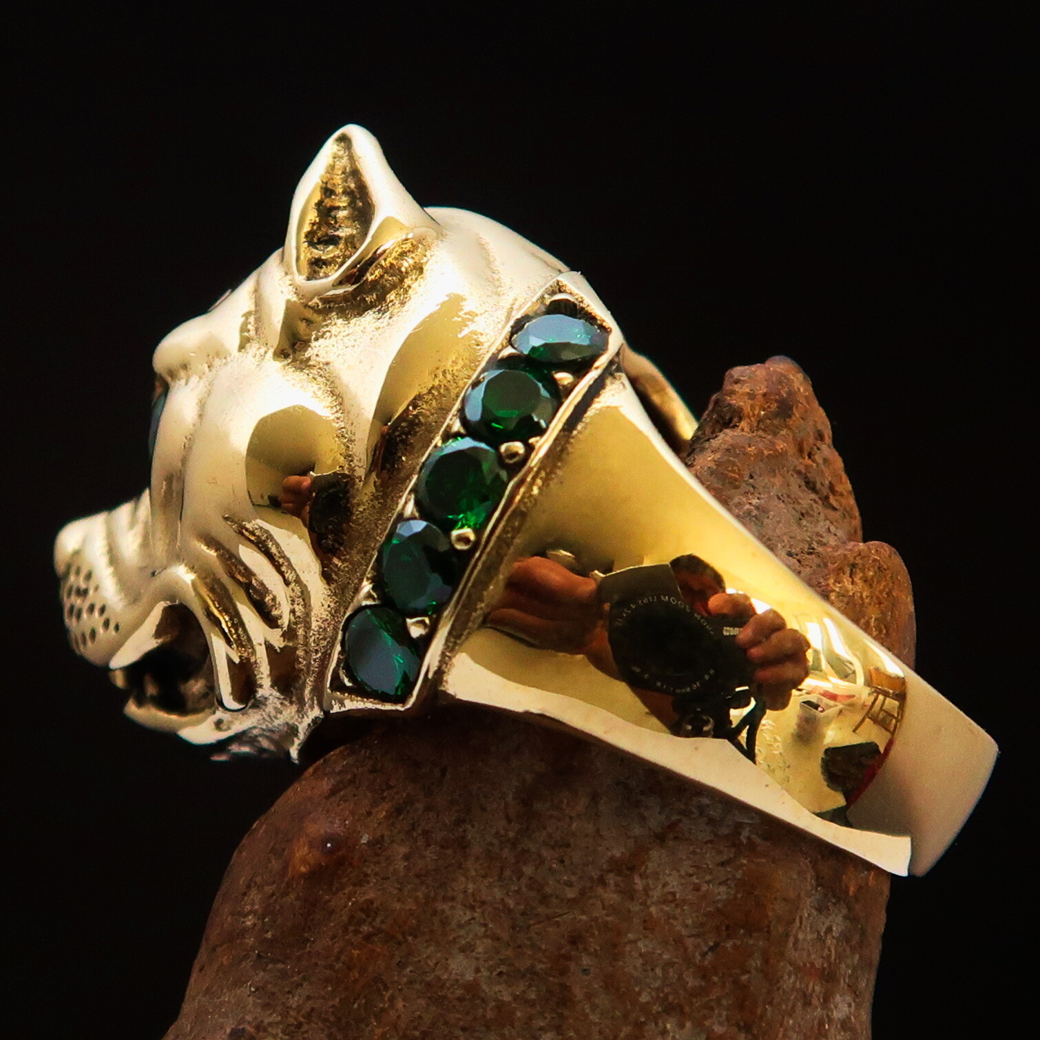PITBULL RING, MENS PET DOG LOVER RING PITBULL WITH GREEN CZ COLLAR SIZE ...