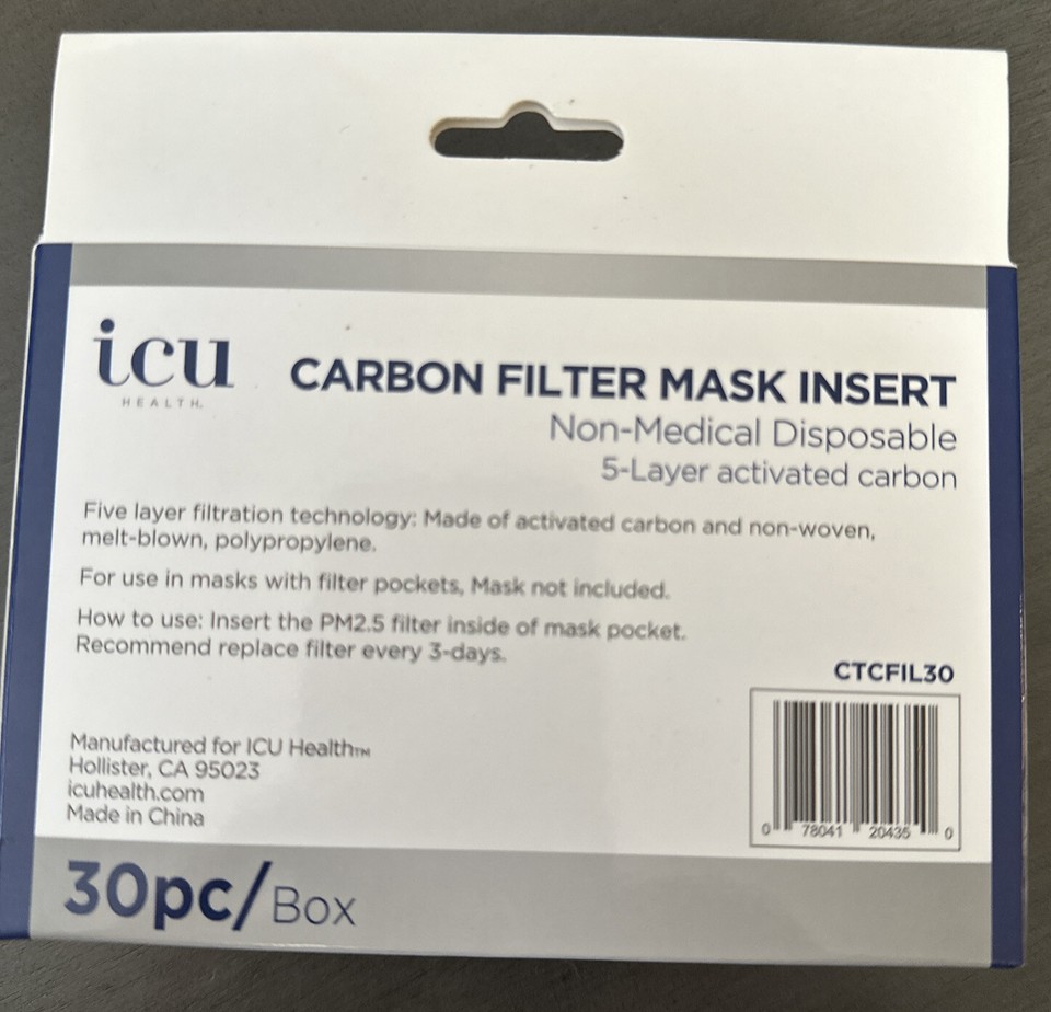30CT ICU Health 5-Layer Activated Carbon Filter Face Mask Inserts | eBay
