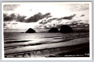 Postcard RPPC Oceanside Oregon Sunset Three Arch Rocks | eBay