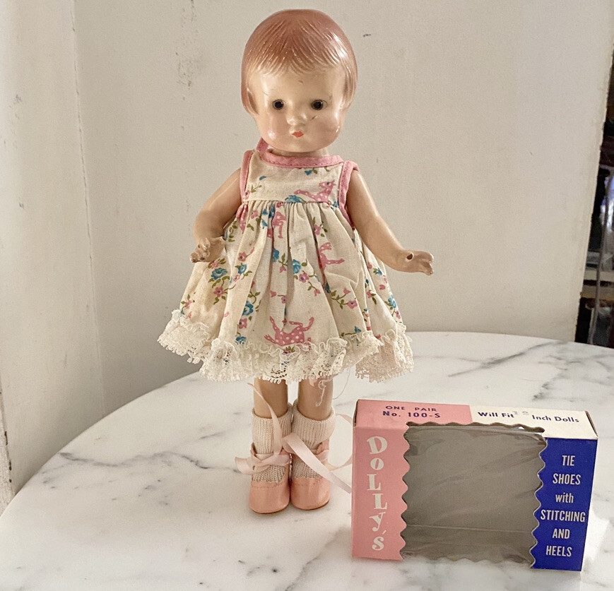 Vintage Blue Oil Cloth Doll Shoes In Box w/ Socks Madame Alexander ...