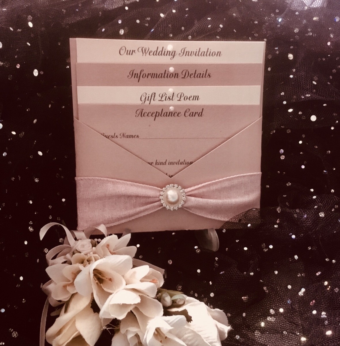 Pink Silver Wedding Invitation Envelope 50pc Boho Flower Vellum Wrap
