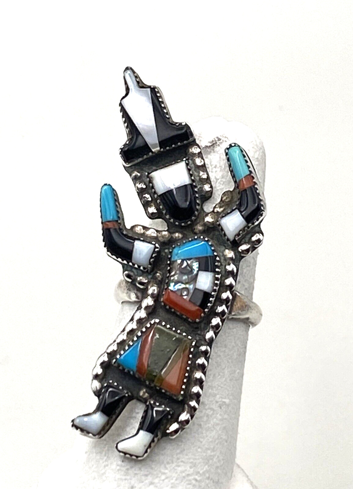 Vintage Zuni Inlay Ring Multi Stone Rainbow Man Sterl… - Gem