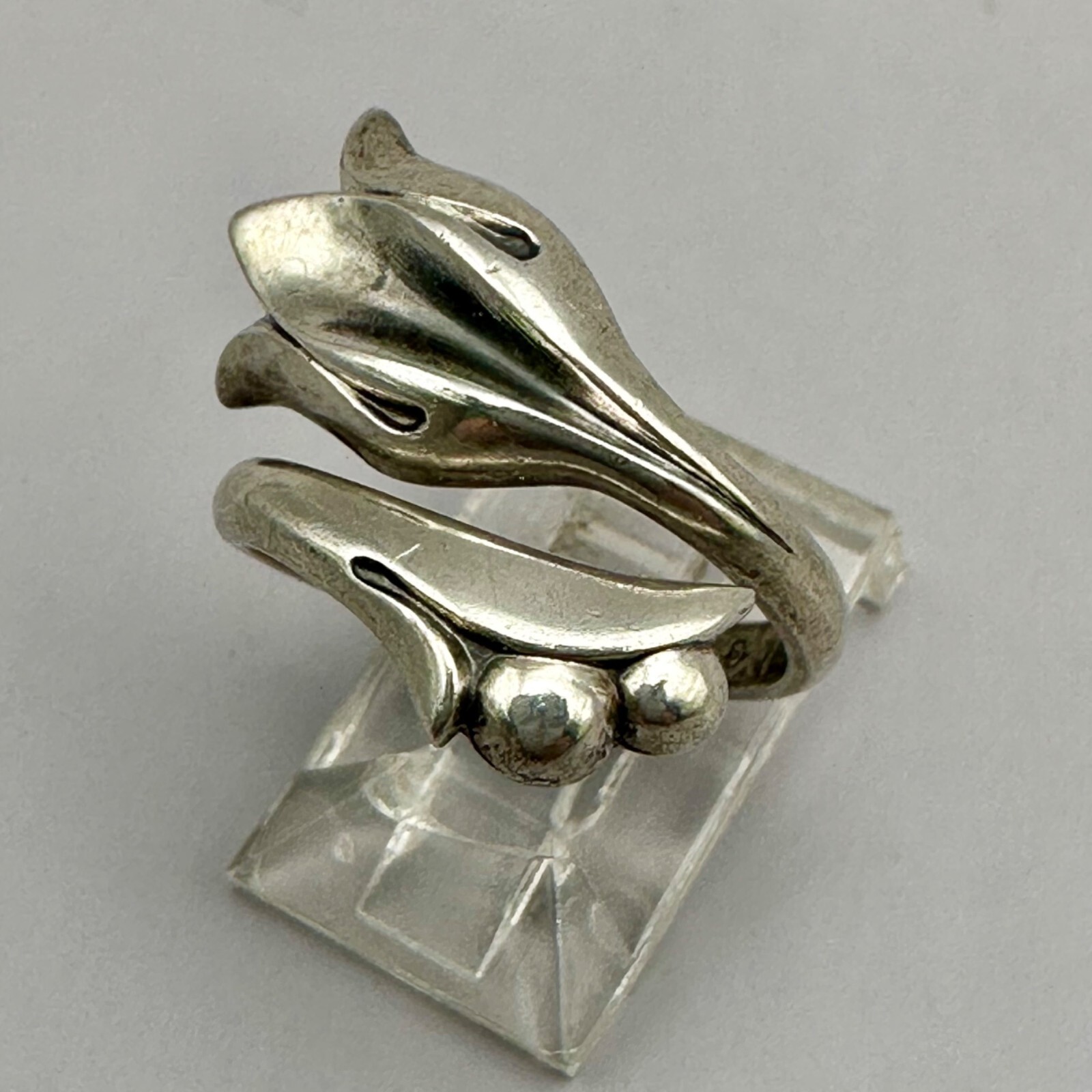 Modernist Tulip Wrap Bypass Ring Signed Avon Sterling… - Gem