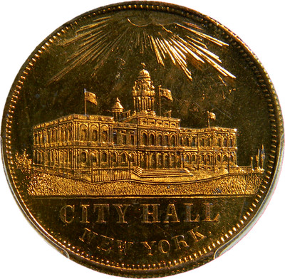 1856 City Hall Spiel Marke Token In Unitate Fortitudo Token PCGS MS 64 ...