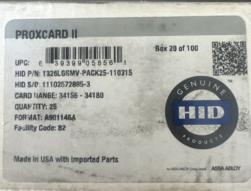 HID 1326LGSMV-PACK25-110315 Format A901146A PROXCard II 25 Clamshell ...