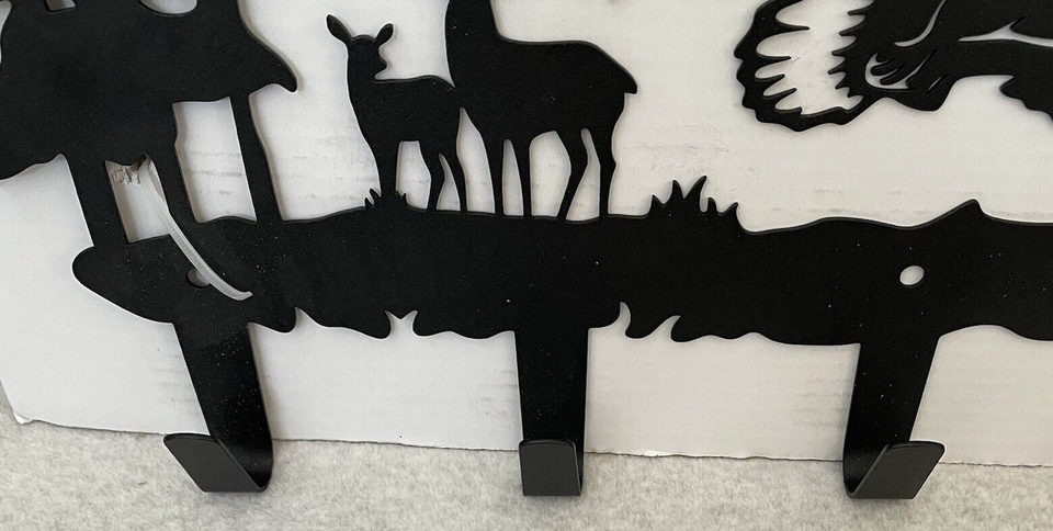 Man Cave Eagle Deer Coat Key Hanger Black Metal 5 Hooks Wall Mount ...