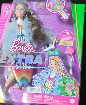 BARBIE Extra Doll #9 In Blue Ruffle Jacket With Pet Crocodile For Kids ...