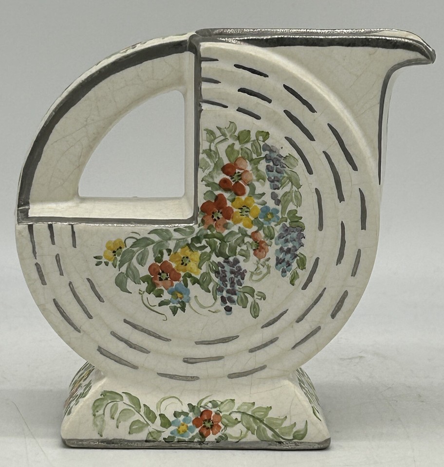 Art Deco Pitcher, Flowers with Silver Trim, Made in Japan, Hand painted ...