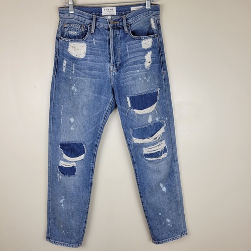 Frame Denim 26 Le Original Blue High Waisted Button-fly Tapered Leg ...