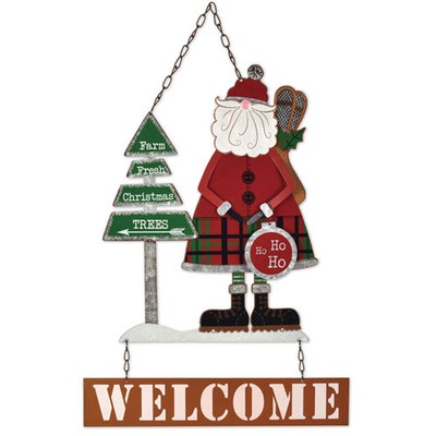 Santa 21" Winter Welcome Hanging Sign Dangler Metal Indoor Outdoor ...