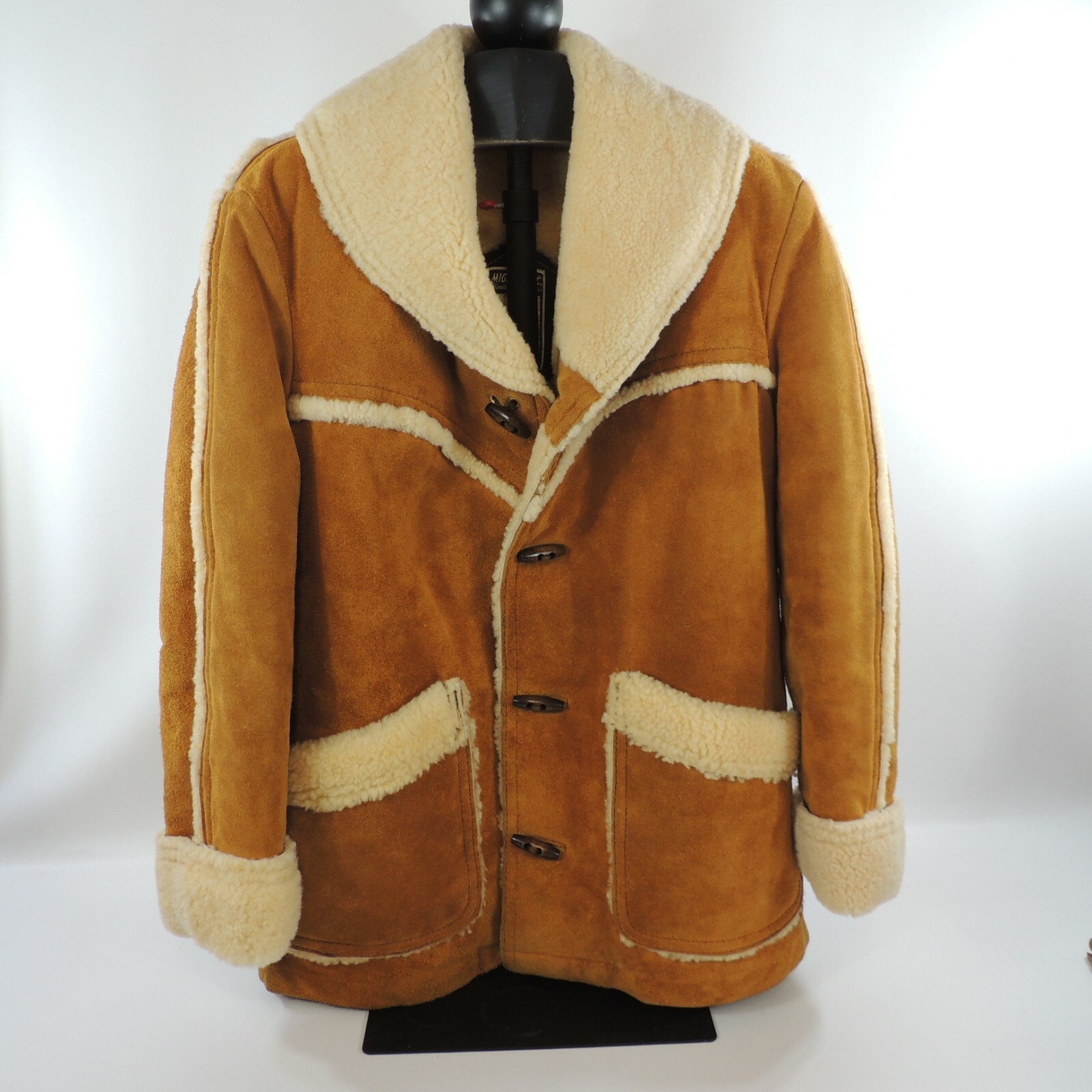 HEAVY Vintage MIGHTY MAC Sheepskin Fleece Lined Genuine Leather Suede ...