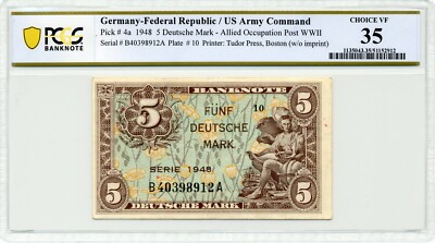 1948 Germany Republic/US Army Command 5 Deutsche Mark (Post WWII ...