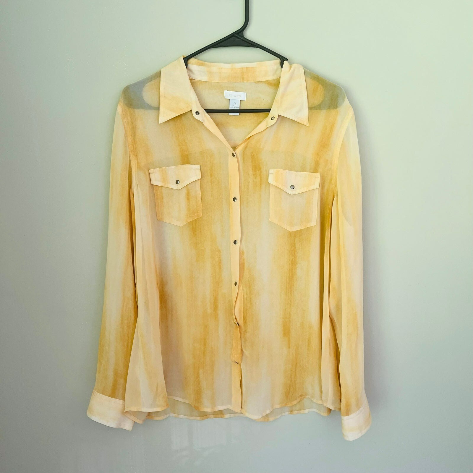 Chico's Gold Watercolor Snap Front Blouse SZ 2 | eBay