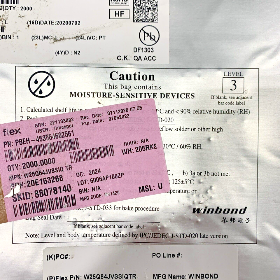 *2000 QTY* Winbond W25Q64JVSSIQ IC FLASH 64MBIT SPI/QUAD 8SOIC *New ...