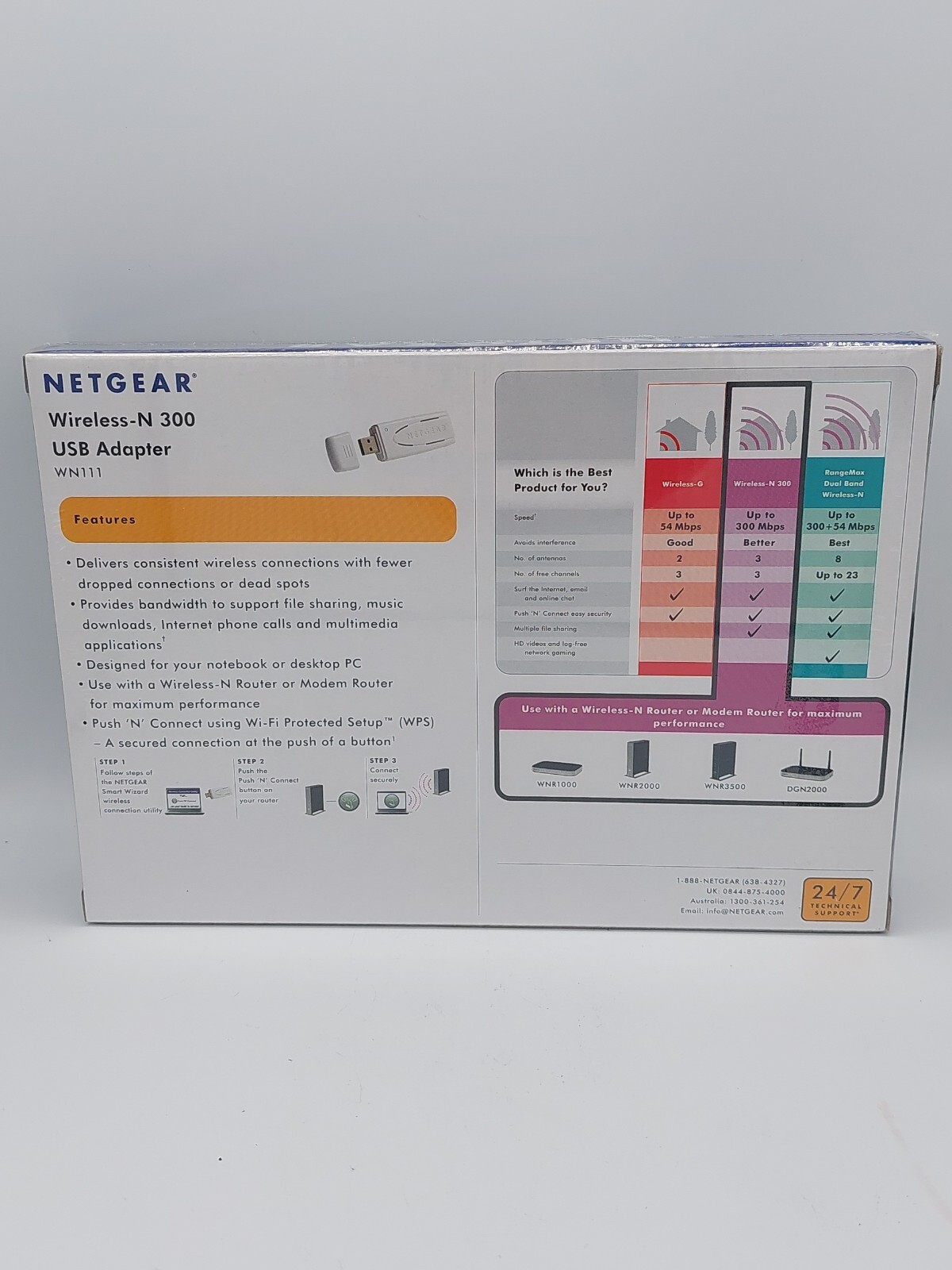 NEW - NetGear Wireless-N300 USB WiFi Adapter Model WN111 (300Mbps) B,G ...