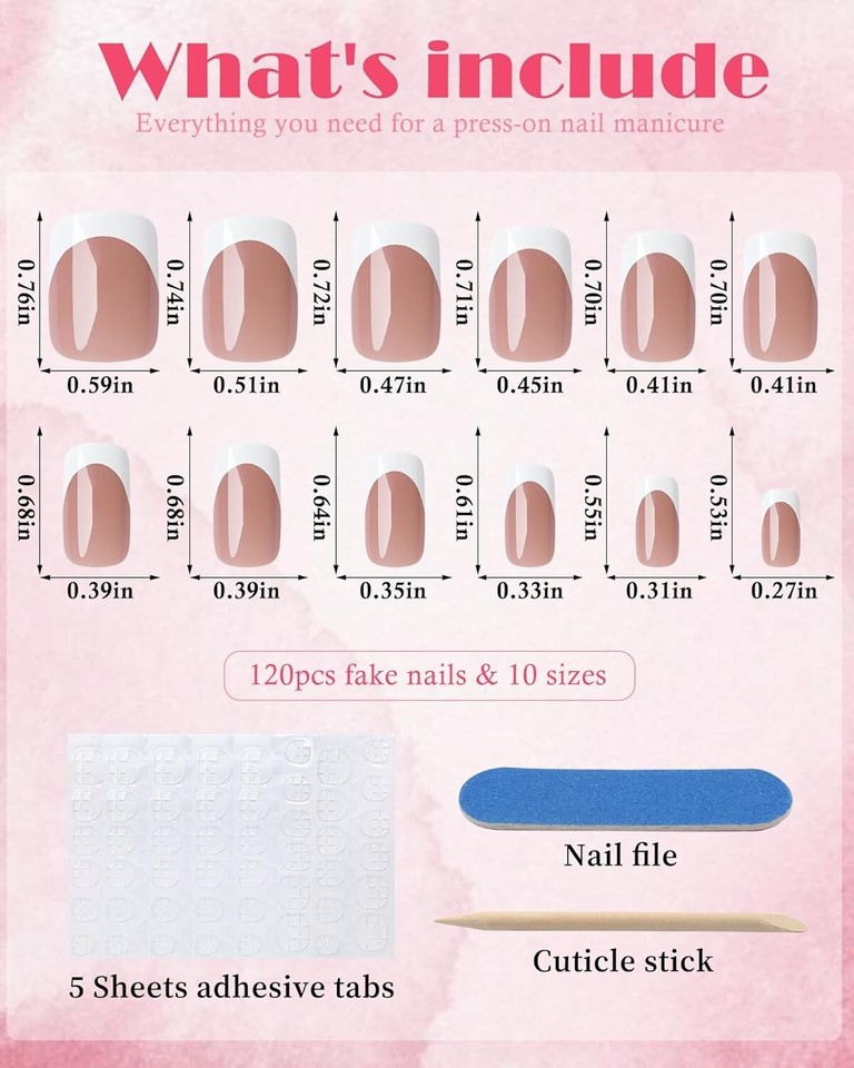 "French Tip Press on Nails Short Square Nail Tips,120pcs White Deep ...