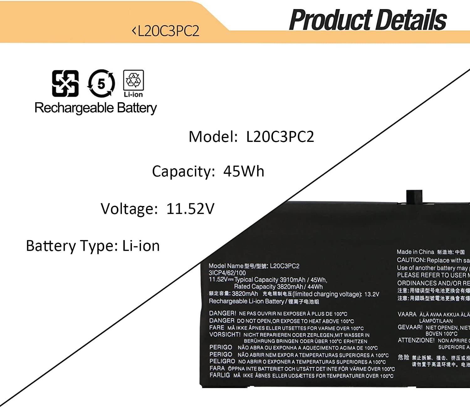 New L20C3PC2 Battery for Lenovo IdeaPad Gaming 3-15ACH6 3-15IHU6 ...