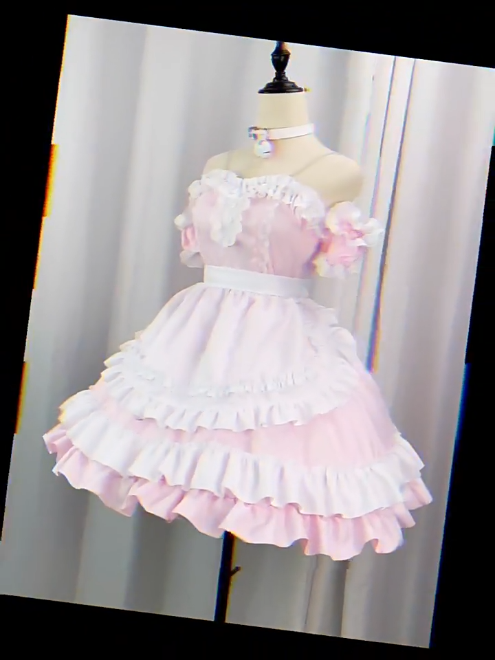 Women's Girl Lolita Dress Pleated Cosplay Ruffle Role Playing Maid Cute ...