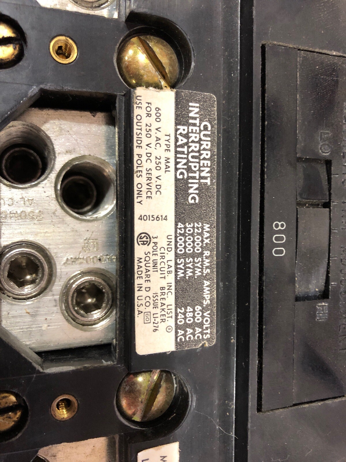 Square D Circuit Breaker MAL36800 800 Amp 600 Volt 3 Pole | eBay