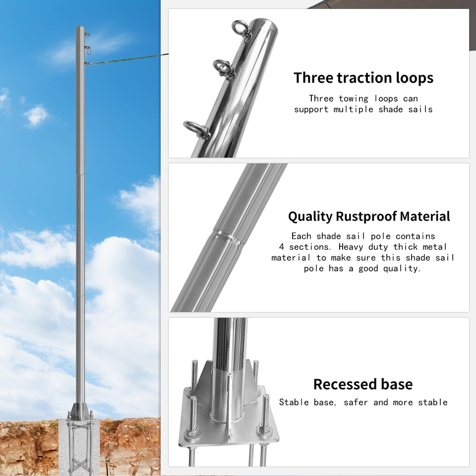 Stainless Steel Shade Sail Poles Kit,12ft Shade Sail Post Support ...