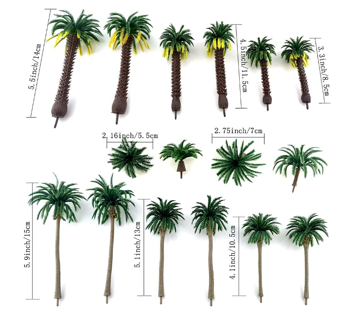 16 Plastic Tropical Coconut Palm Trees for Model Trains and Fairy ...
