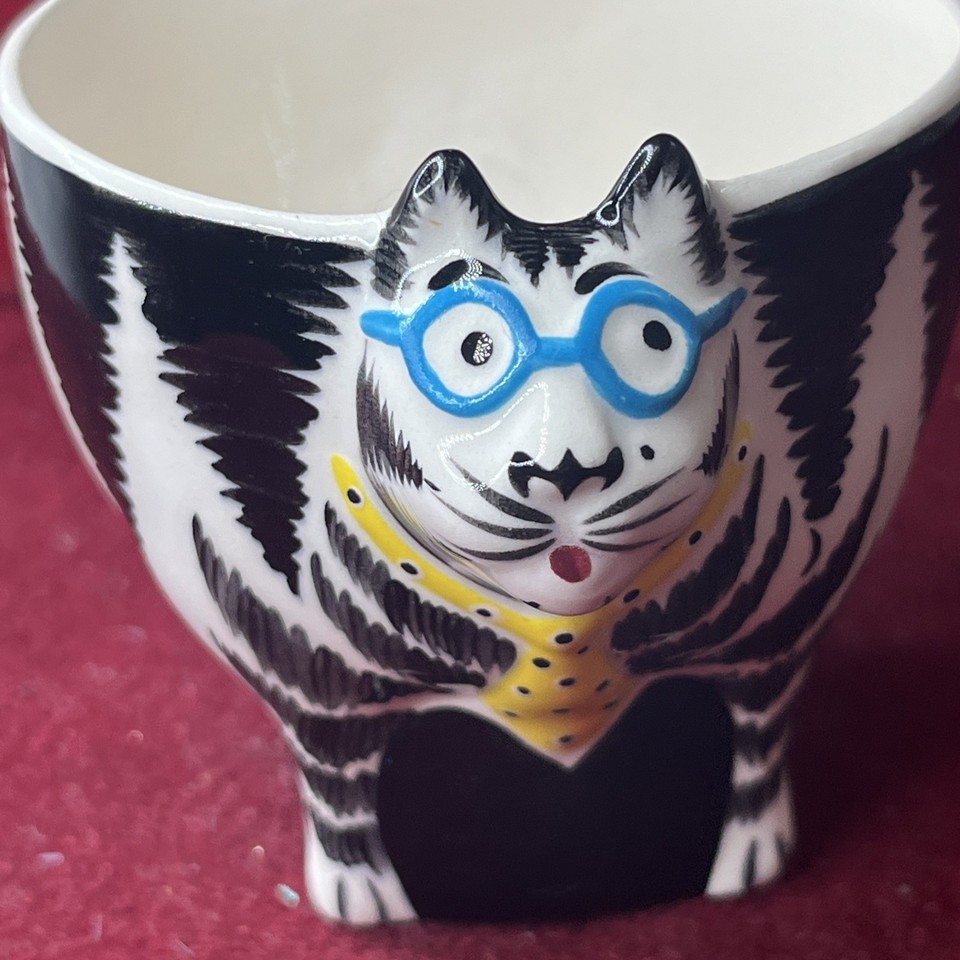 Vintage Tom Hatton Ceramic Black & White Be Speckled Tiger Cat Signed ...