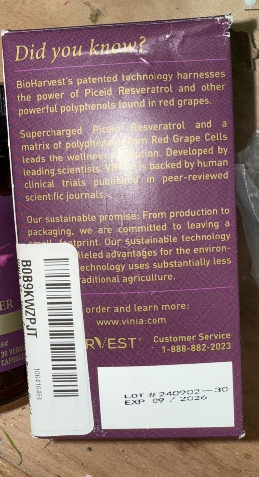 Vinia Red Grape Powder Rapid Absorption Piceid Resveratrol 12-Hour ...