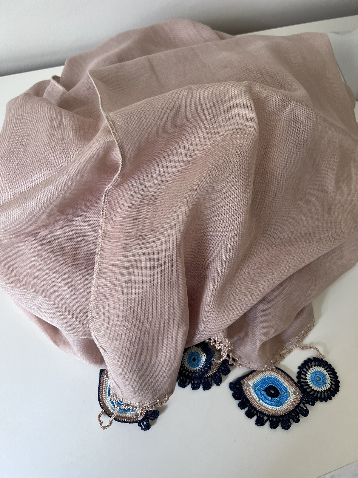 Double Layer Cotton Beige Hijab Cover, Crochet Shawl, Evil Eye Pattern ...