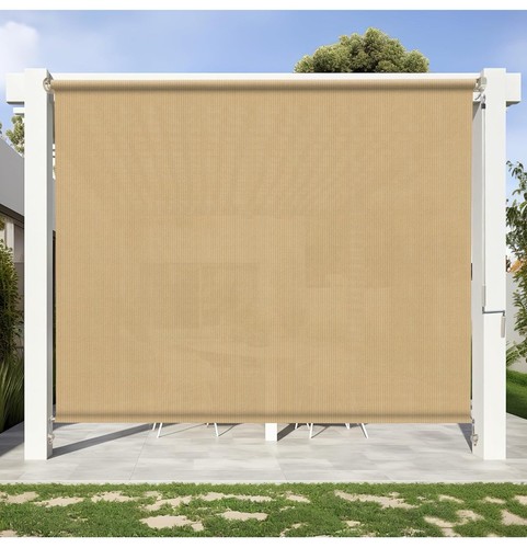 8'(W) x8'(H) Sesame Outdoor Roller Shade - Cordless Exterior Roll Up ...