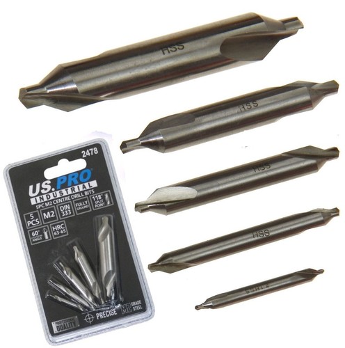 5pc M2 Lathe Centre Drill Bit Set Combined 60° Countersink US PRO ...
