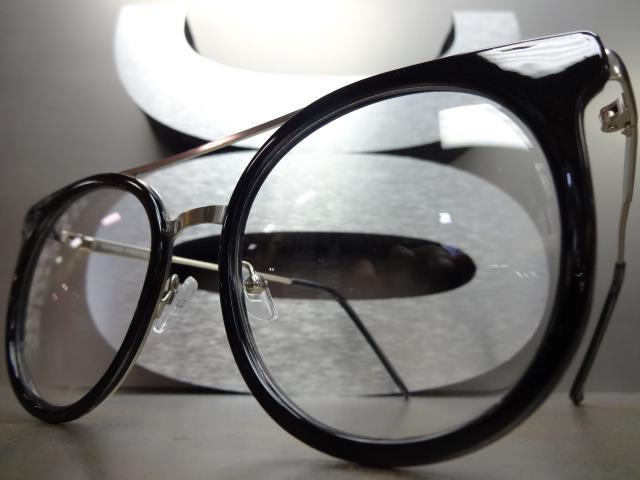 CLASSIC VINTAGE RETRO Style Clear Lens EYE GLASSES Black & Silver ...