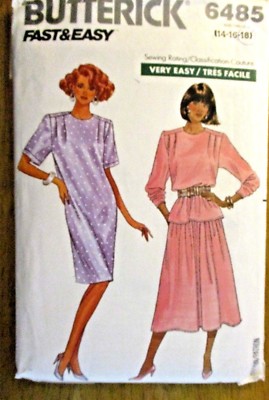 BUTTERICK SEWING PATTERN NO.6485 LADIES SUIT OR DRESS SIZES 14,16,18 ...