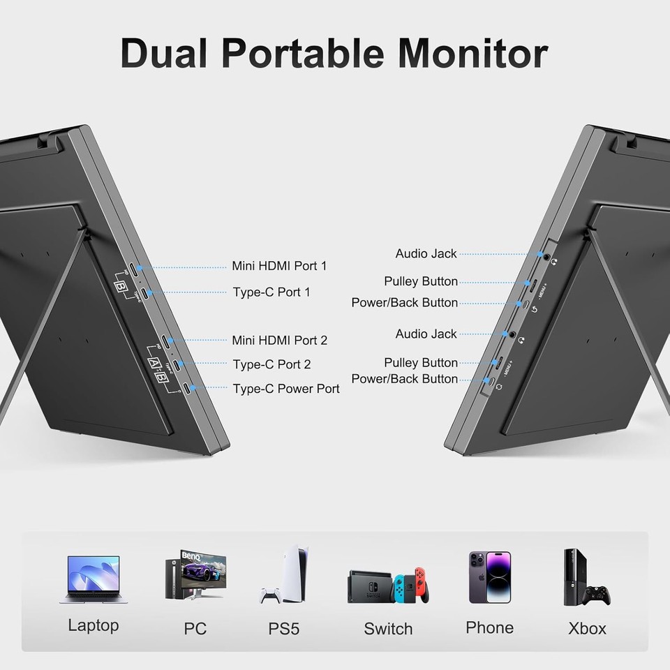 Dual Portable Monitor for Laptop Screen 18.5" FHD Extender Monitor Fold ...