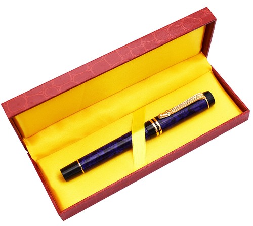 Crocodile 806 Blue Marble Celluloid Fountain Pen Case Set, M Nib ...