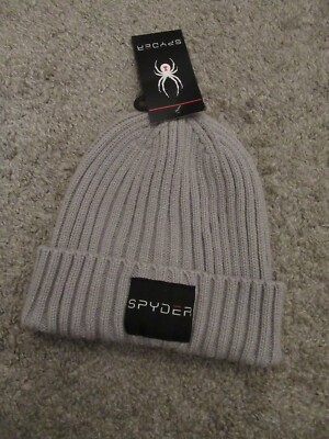 Spyder Logo Mens Rib Ribbed Cuffed Beanie Hat Gray | eBay