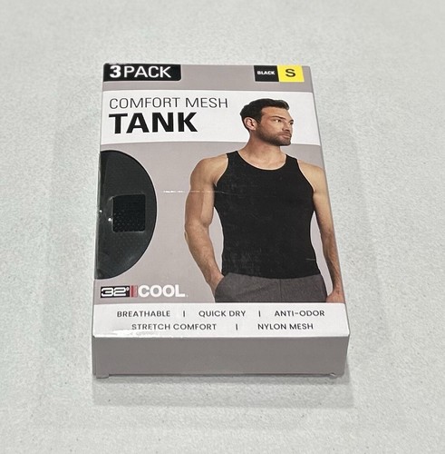 32 Degrees Cool Men's 3-Pack Comfort Mesh Tank T-Shirt, Black, Size S ...
