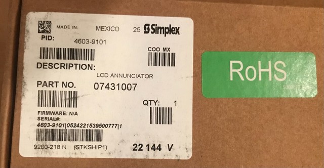Simplex 4603-9101 LCD Annunciator with 565-078 CPU Memory for sale ...