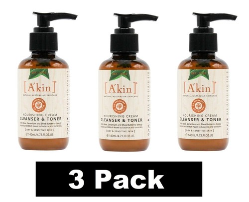 3 x A'KIN AKIN 140mL CLEANSER & TONER NOURISHING CREAM FOR DRY ...
