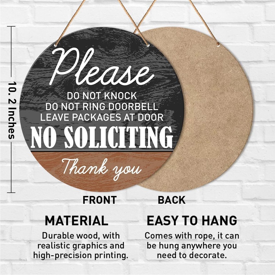 No Soliciting Door Sign, Do Not Knock or Ring Bell Hanging Sign ...