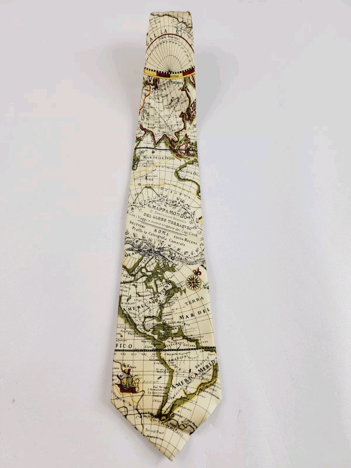 Museum Artifacts World Globe Map Neck Tie 100% Silk H… - Gem