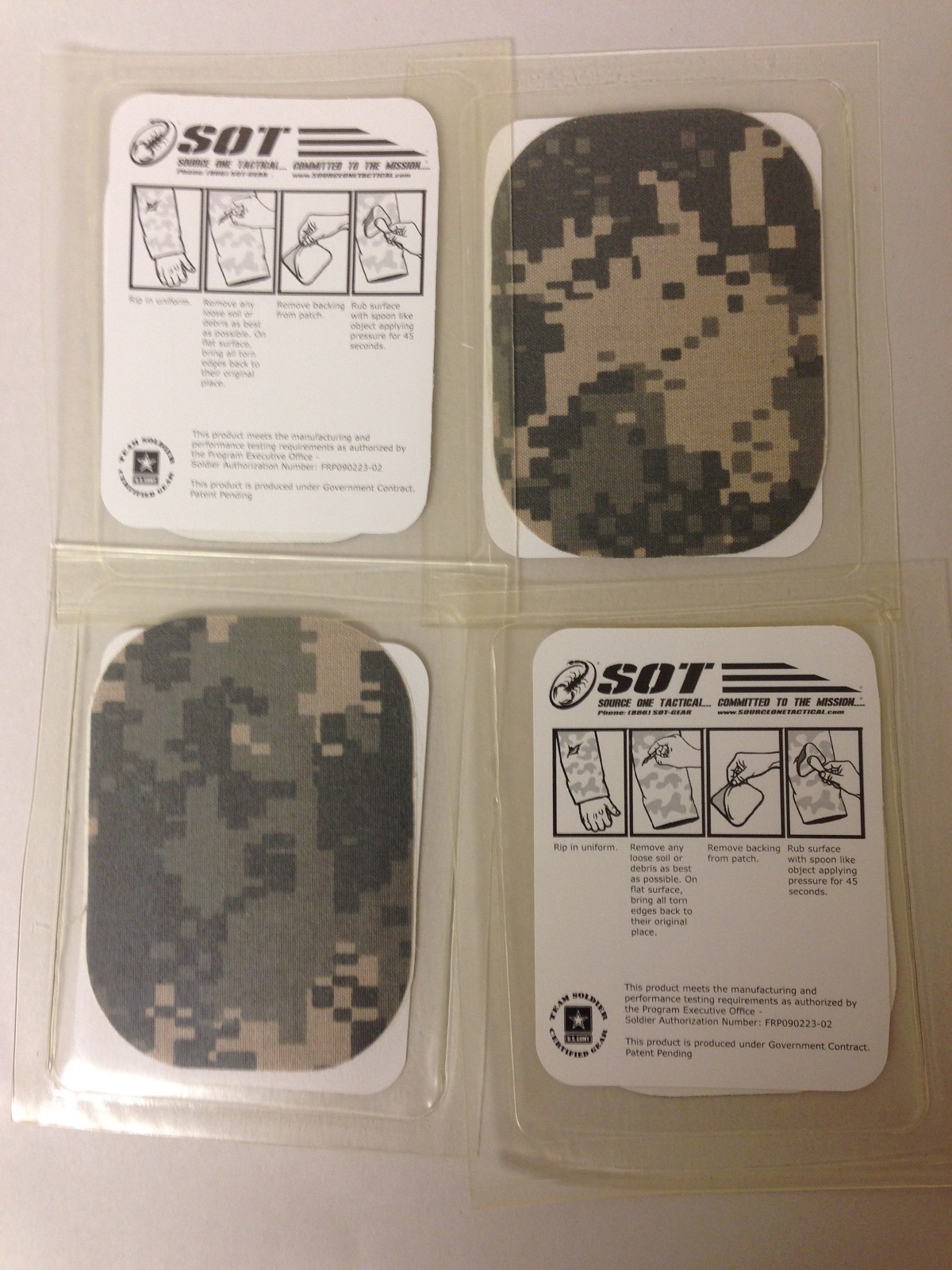 SOT SOURCE ONE TACTICAL ACU, UCP UNIFORM REPAIR KIT PATCH 3"x4 "NO IRON ...