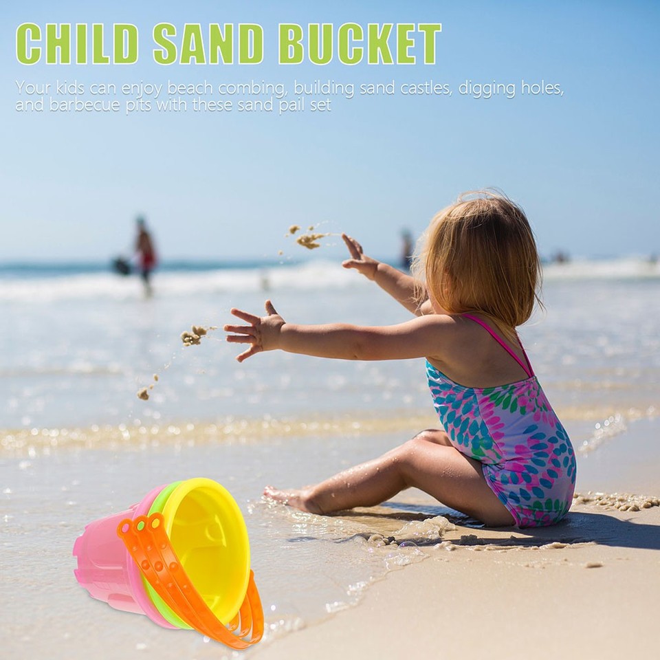 4 Pcs Kids Mini Plastic Beach Bucket Toy Set Child Sand Bucket Toys ...