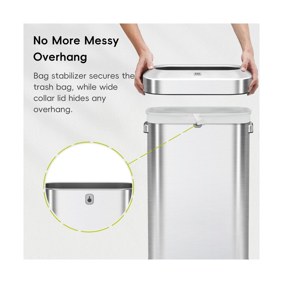 EKO Urban 24 Gallon/ 90 Liter Open Top Stainless Steel Slim Commerc ...
