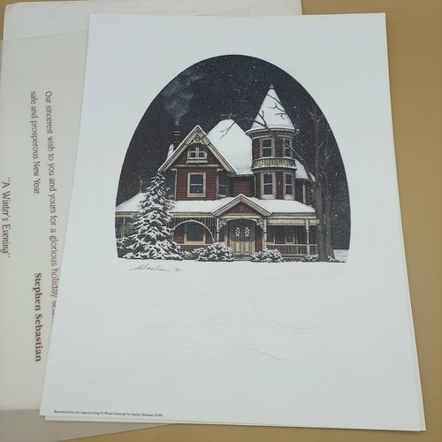 Stephen Sebastian Signed Embossed Print winter snow Victorian House 13 ...