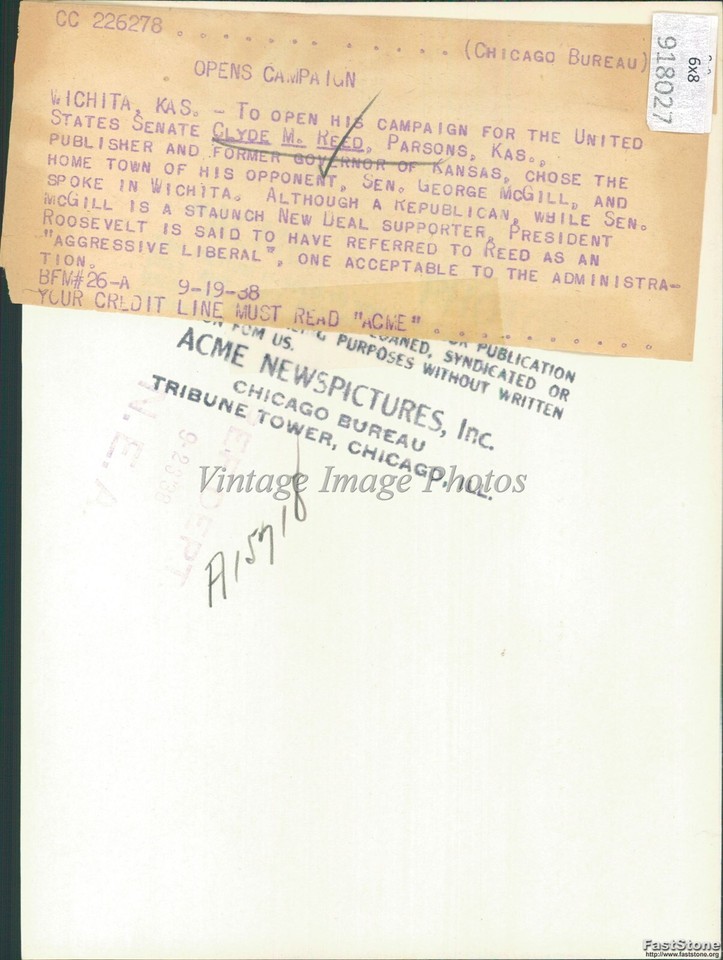 1938 Photo Clyde M Reed Parsons Ks Opens Senate Campaign In Wichita ...