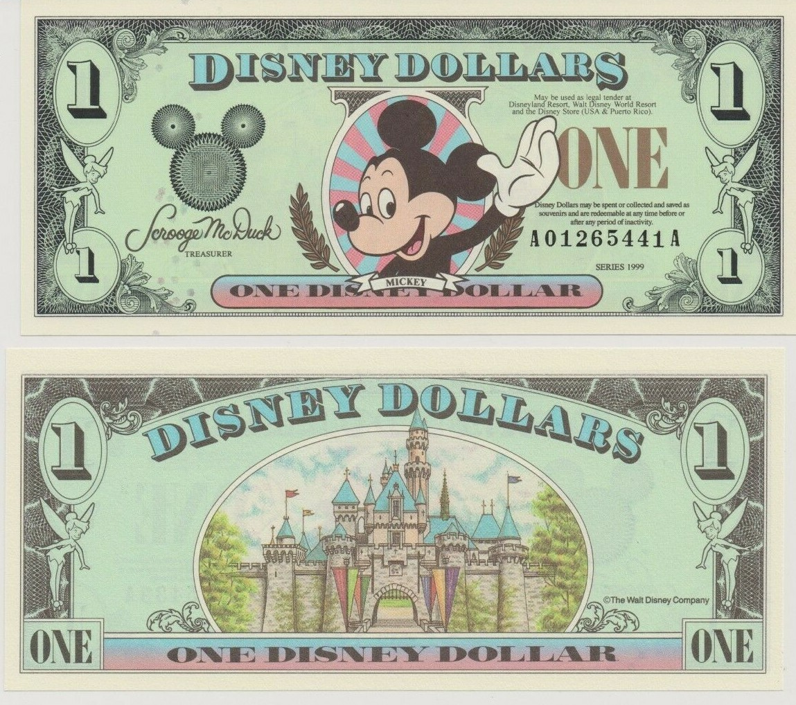 Disney Dollars 1999 AA $1 One Dollar Mickey Sleeping Beauty Castle ...
